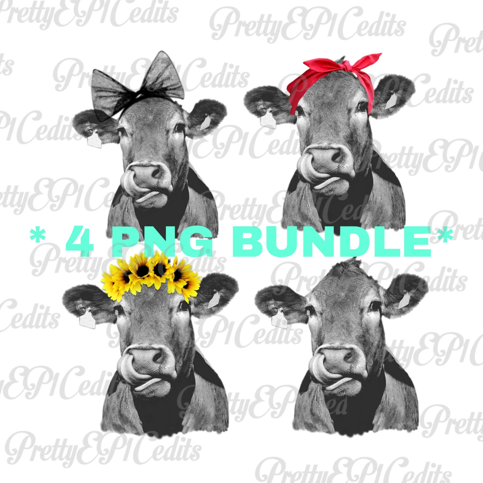 Cow Lick Bundle 4 Cows Digital Download Clip Art PNG JPG | Etsy