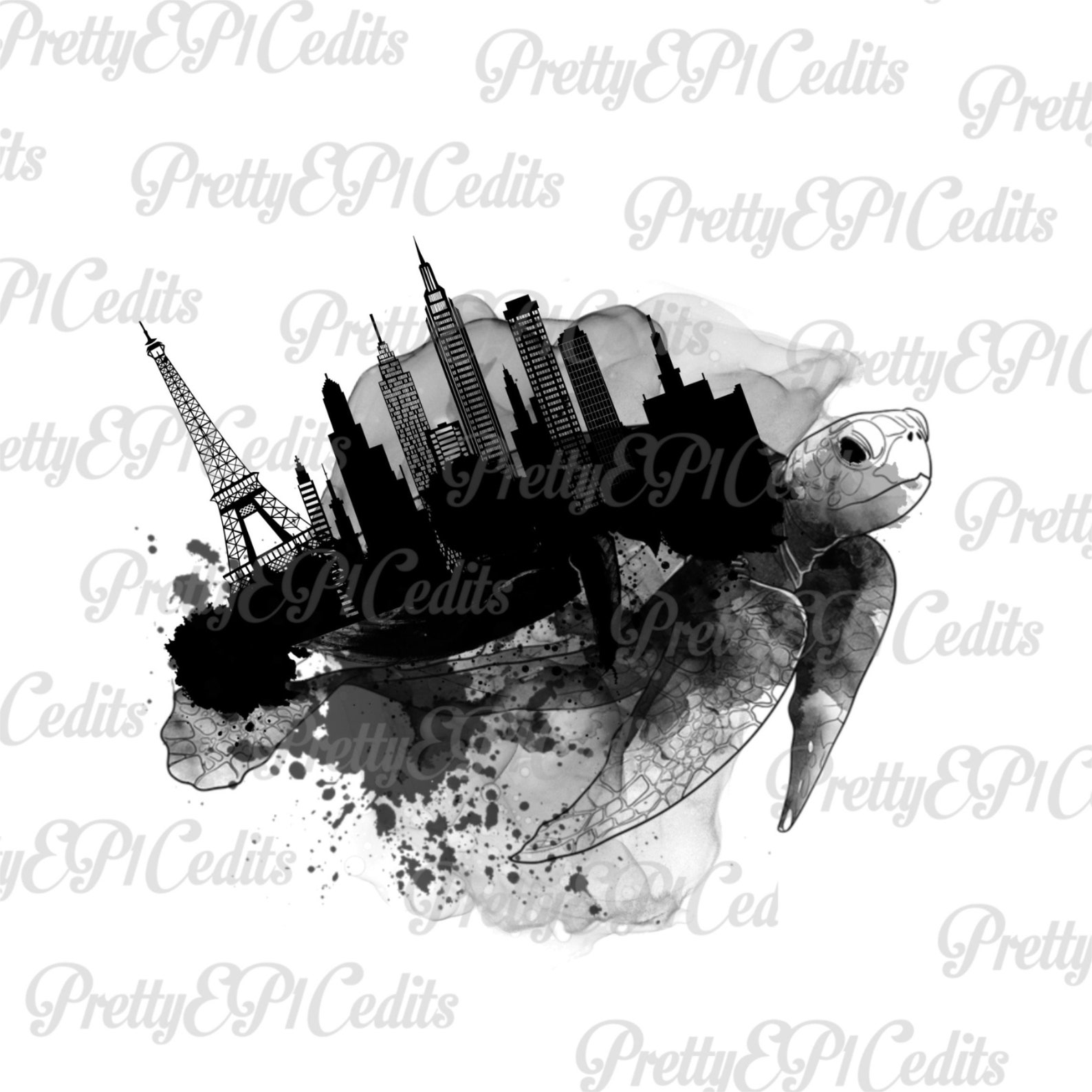 City Skyline Skyline Ink Turtle Sea Turtle Watercolor - Etsy