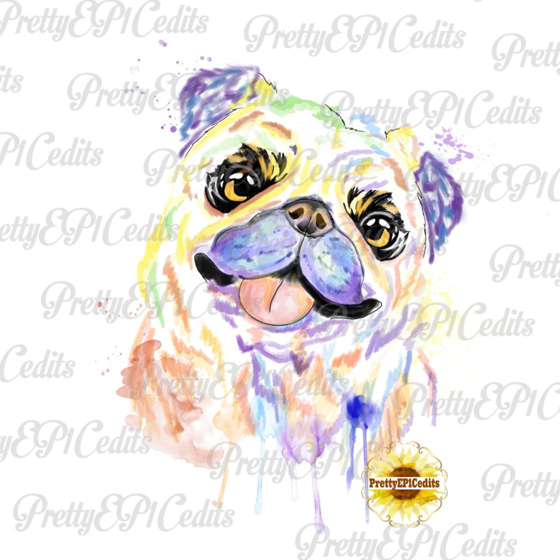 Watercolor Pug Painted Pug Watercolor Dog Dog Mom - Etsy