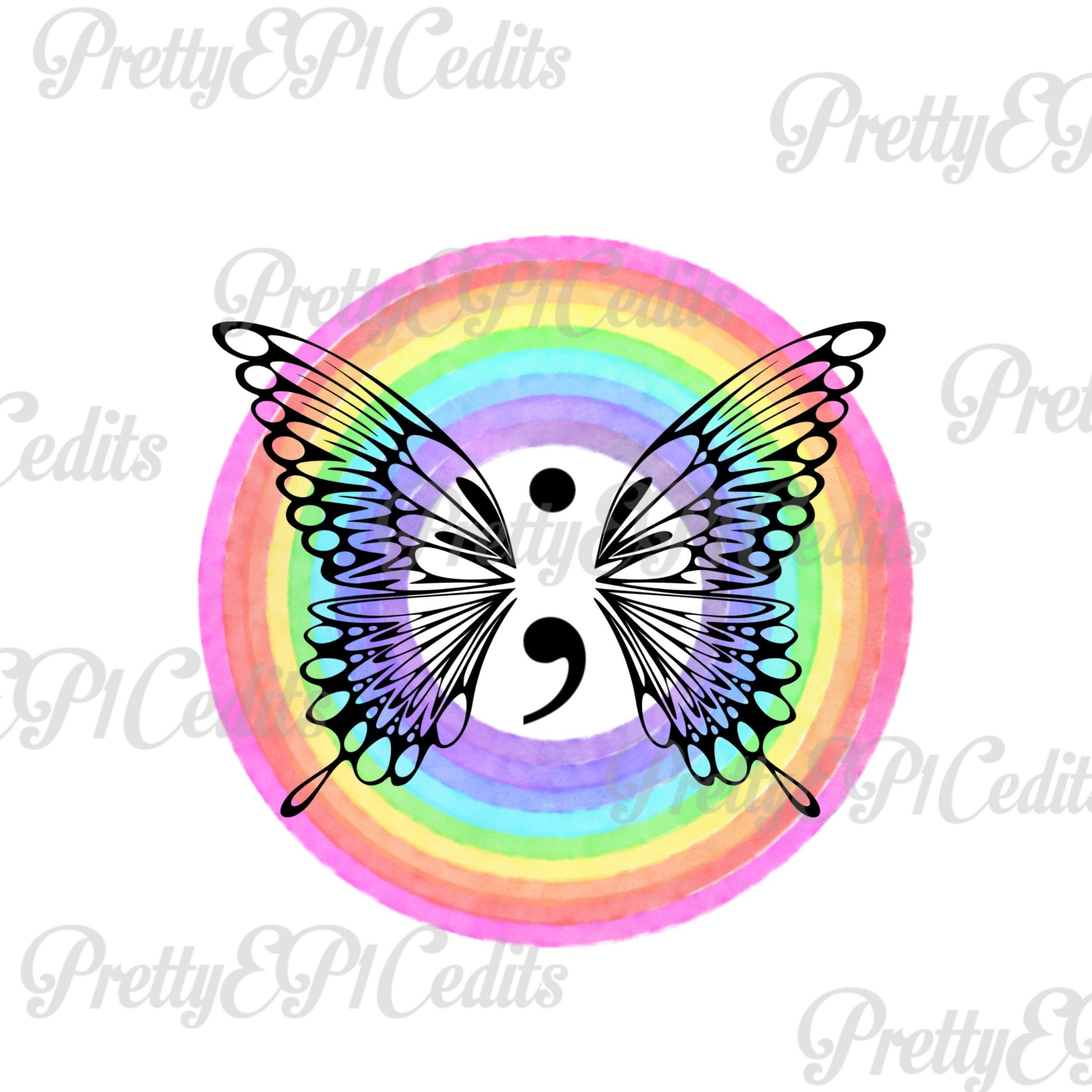 Semi Colon Butterfly Rainbow PNG JPG - Etsy