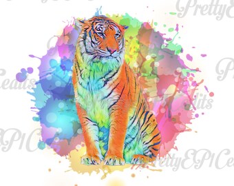 PNG, Watercolor Tiger, Rainbow, Digital Download, Clip Art, - Etsy