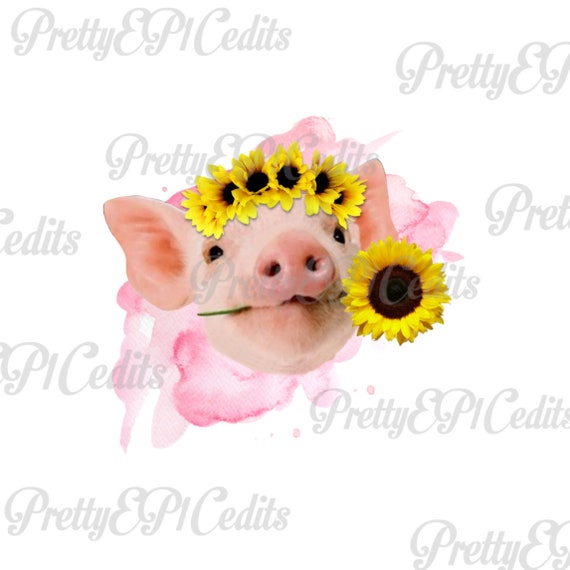 Pink Pig Sunflower Crown Watercolor Printable Digital | Etsy