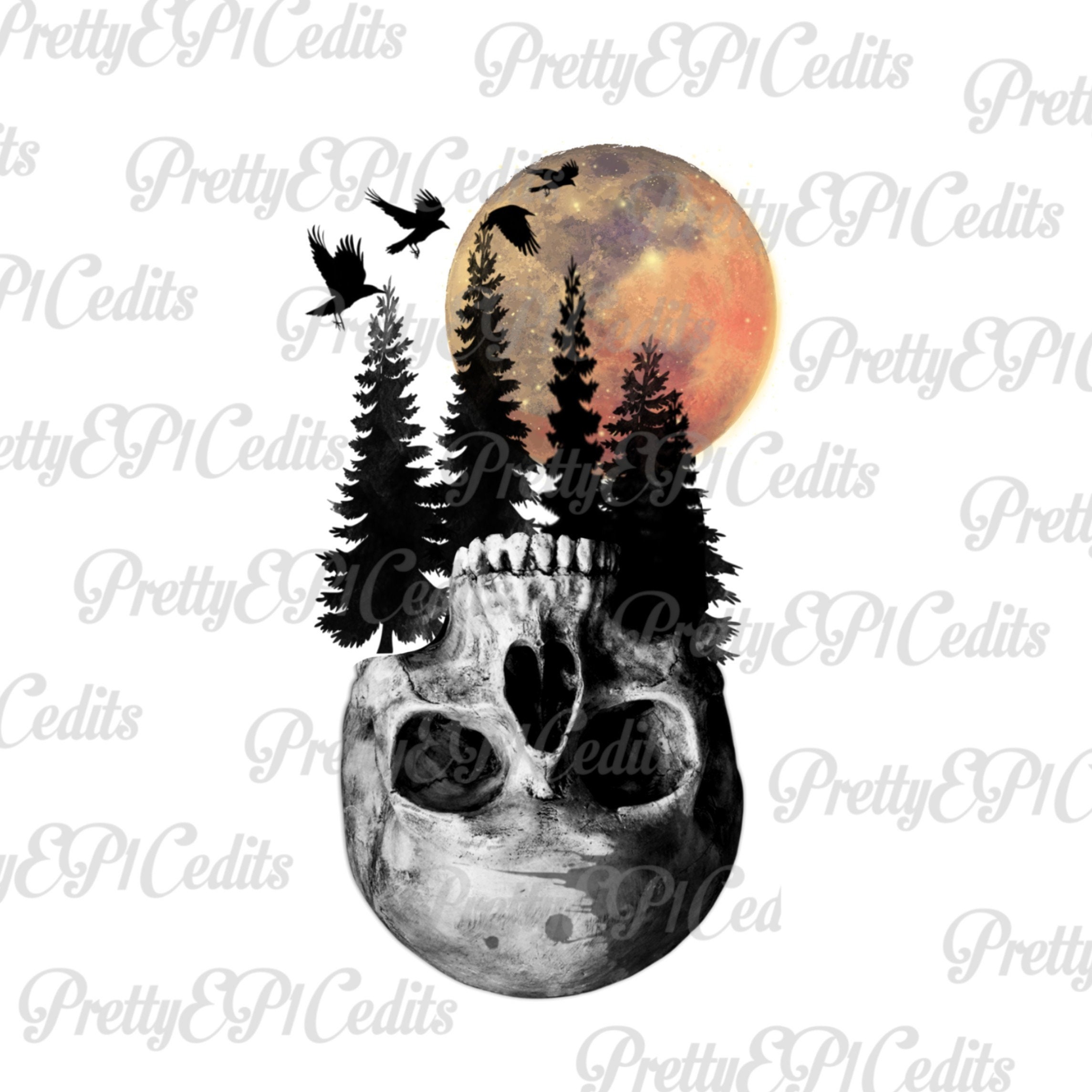 Skull in woods Skull and moon digital download clip art | Etsy