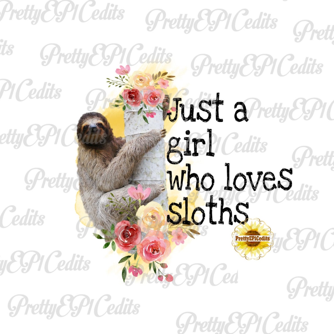 Sloth on Tree With Flowers Just a Girl Who Loves - Etsy