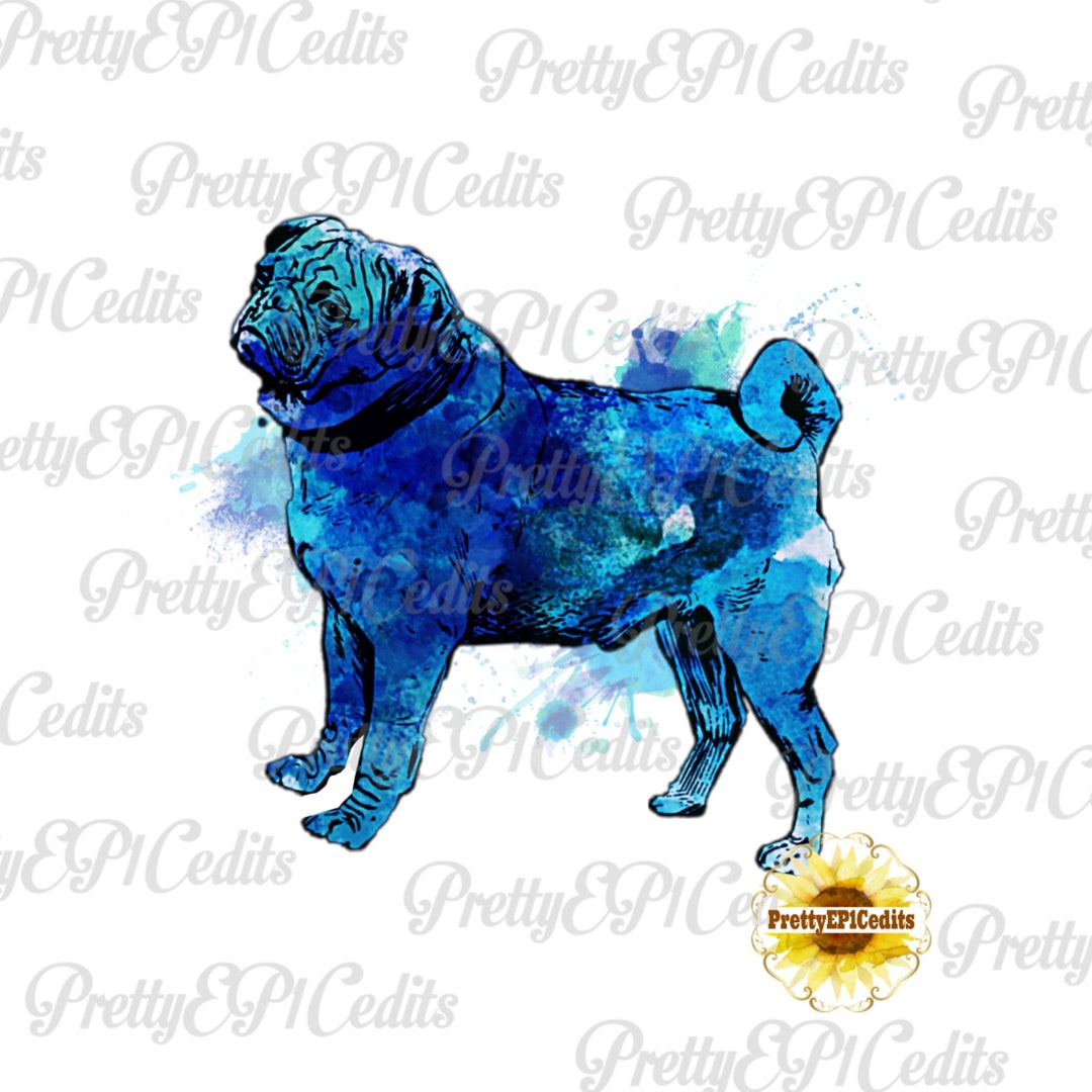 Watercolor Pug, Blue Watercolor Dog, Digital Download,, PNG, JPG - Etsy