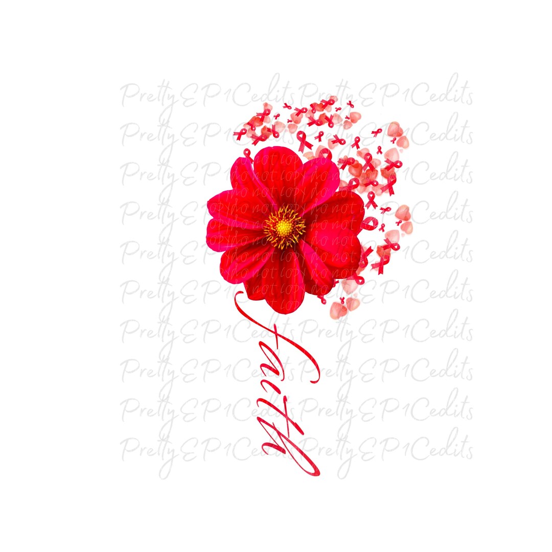Red Faith Flower, Red Stroke Ribbon, Stroke Ribbon Flower, Digital ...