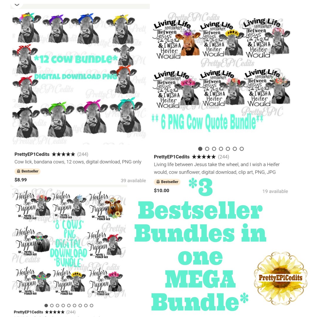 Mega Cow Bundle, Bestseller Cow, Digital Download, Clip Art, PNG, - Etsy