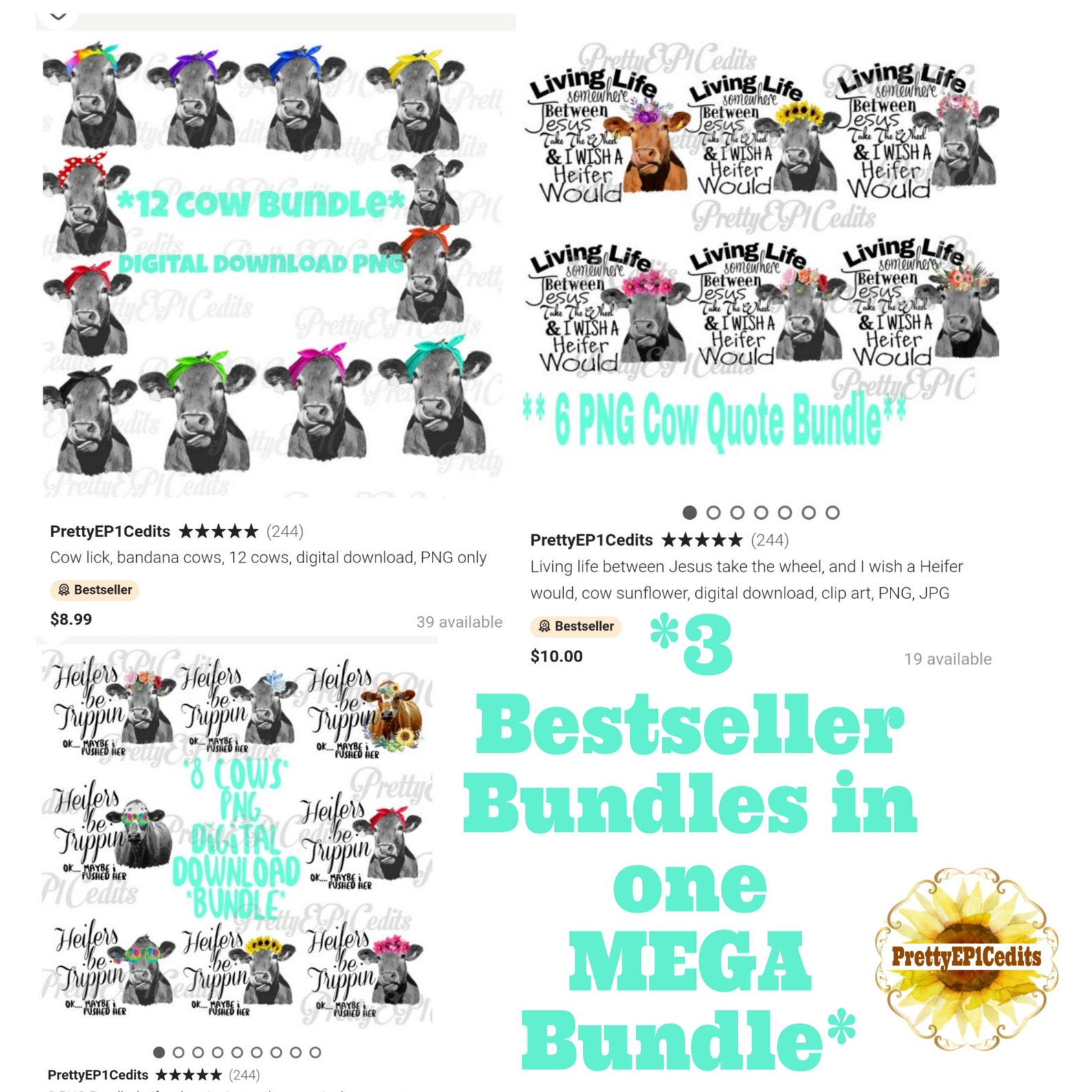 Mega Cow Bundle Bestseller Cow Digital Download Clip Art - Etsy