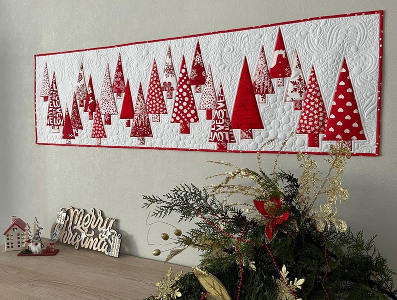 Christmas Quilted Wall Hanging or Table Runner – Handmade Appliqué With ...