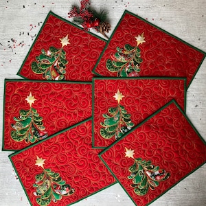 Set of 6 Quilted Christmas Tree Placemats – Handmade Holiday Table ...