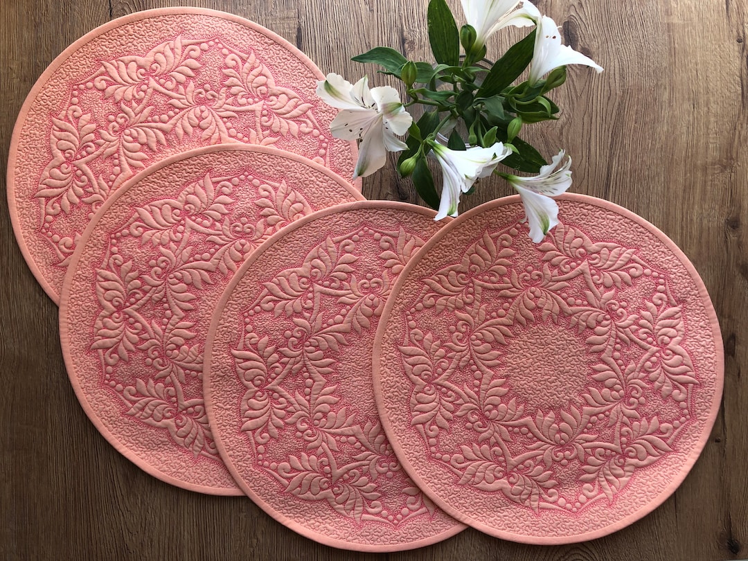 Quilted Round Placemats, Set of 4 Pink Placemats, Mothers Day Quilted ...