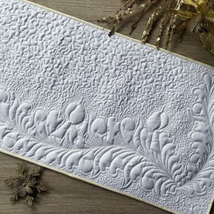 White Quilted Table Runner With Feathers and Cardinals for Year-round ...