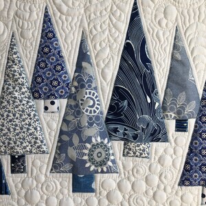 Winter Quilt, Quilted Wall Hanging, Christmas Quilted Blanket, Blue-white Trees and Stars ...