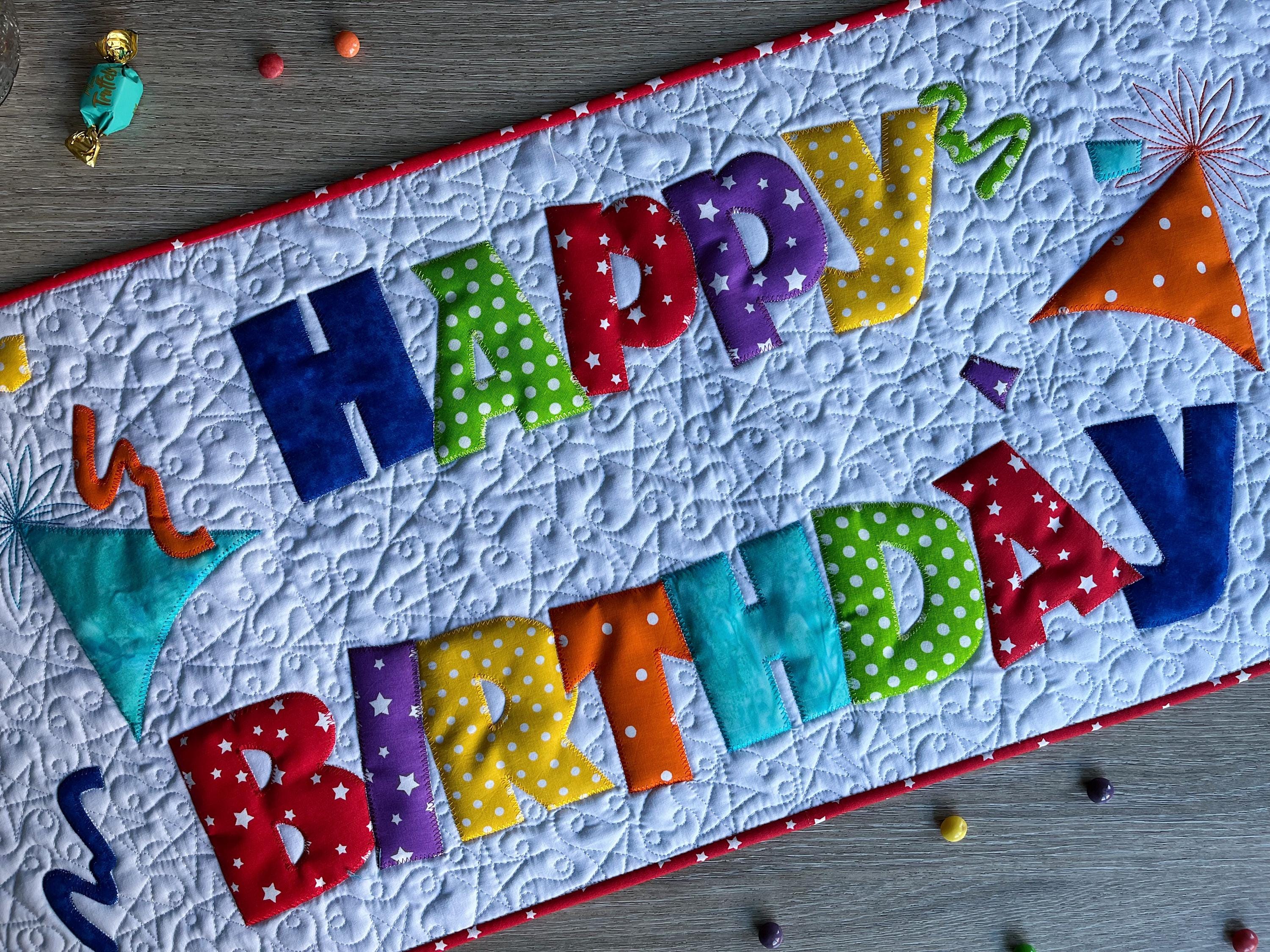 Bright Quilted Birthday Table Runner – Handmade Stitching, Festive ...