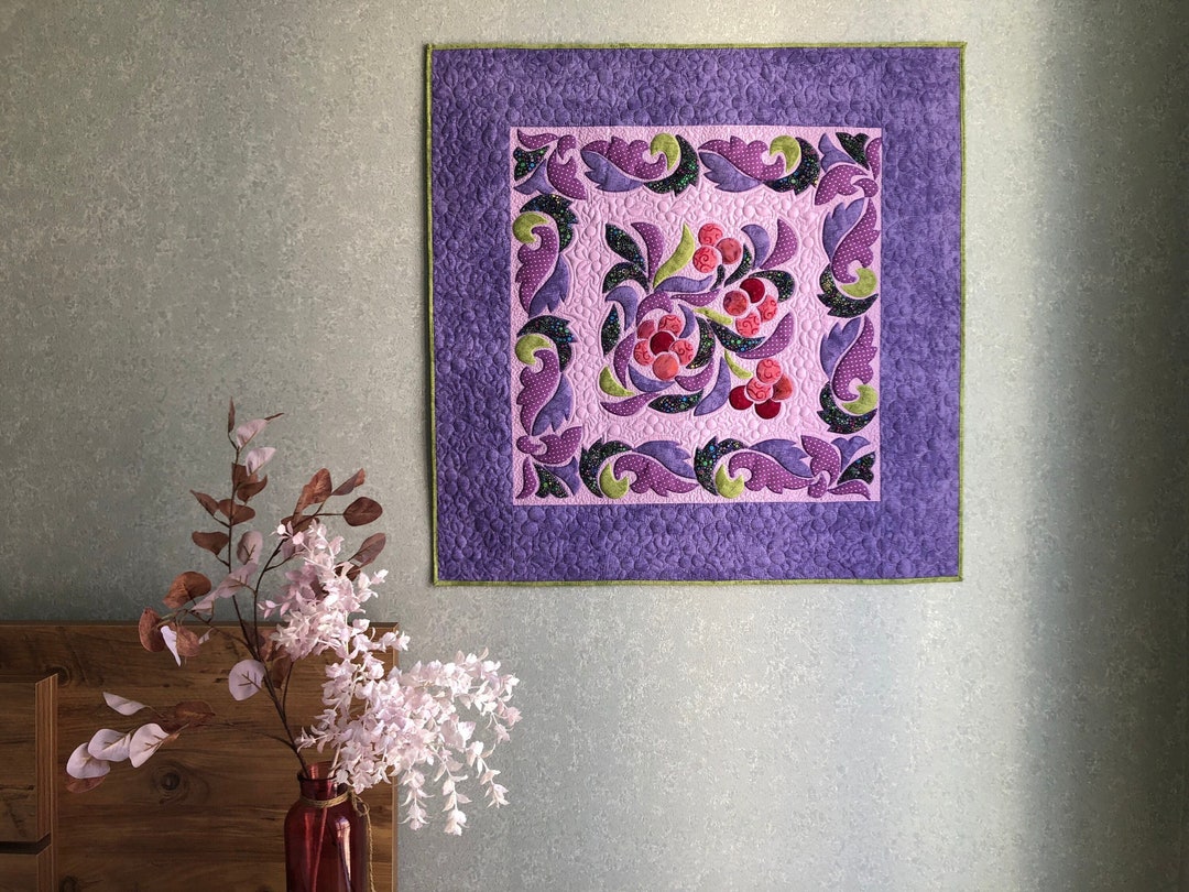 Quilting Wall Hanging, Lilac Red Violet Modern Textile Wall Decor ...