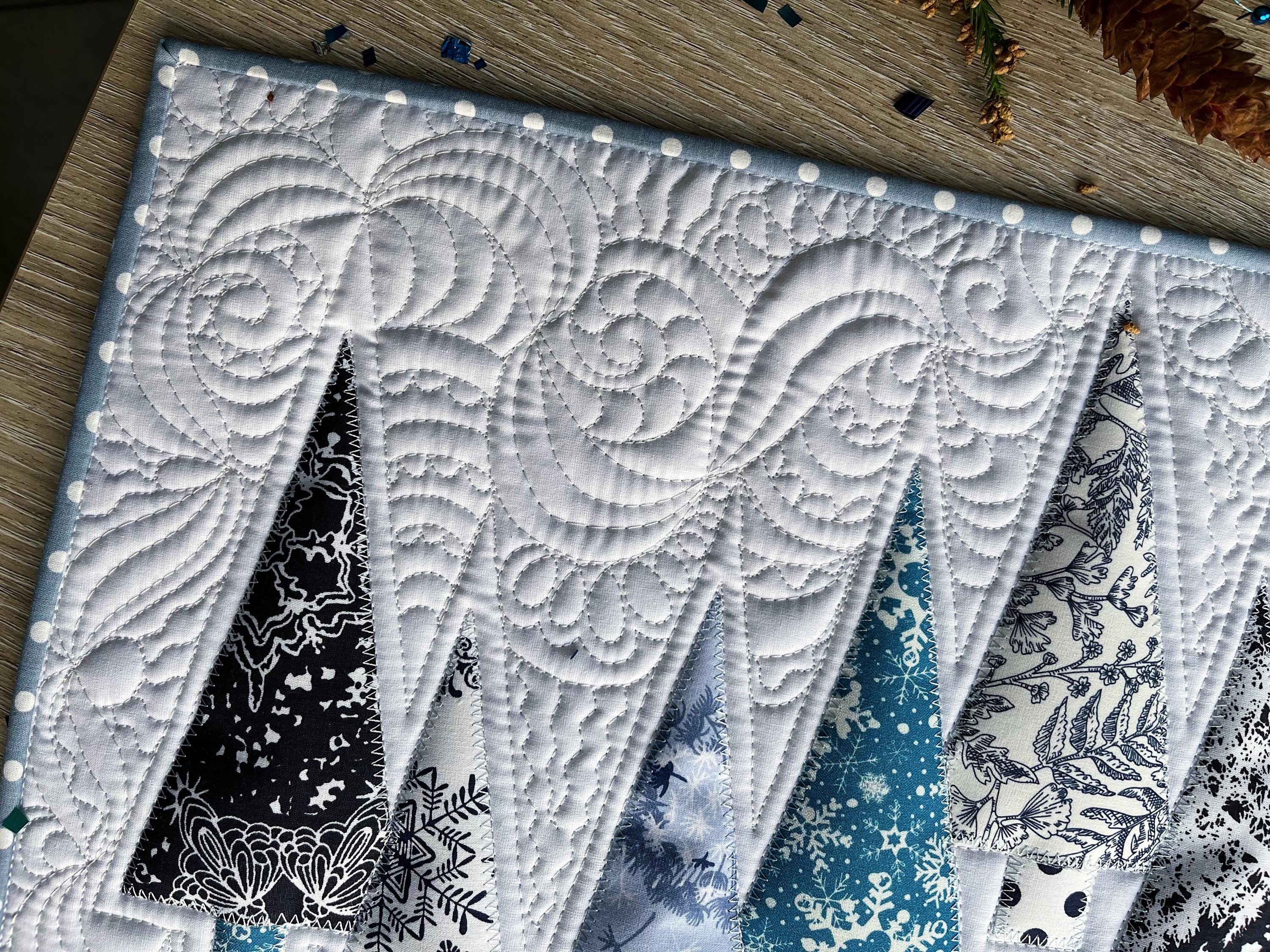 Winter Wonderland Quilted Table Runner: Blue Snowy Forest Decor, 16x54 ...