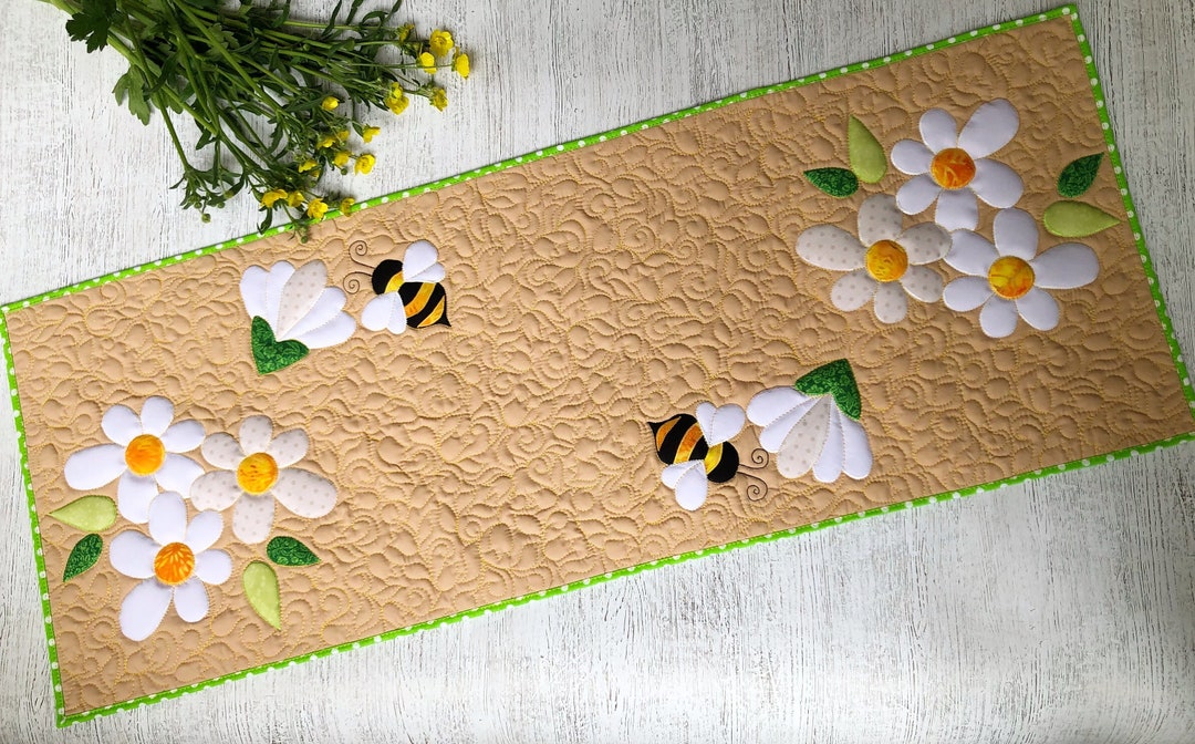 Quilted Bees and Flowers Table Runner, Spring Runner, Bed Topper ...