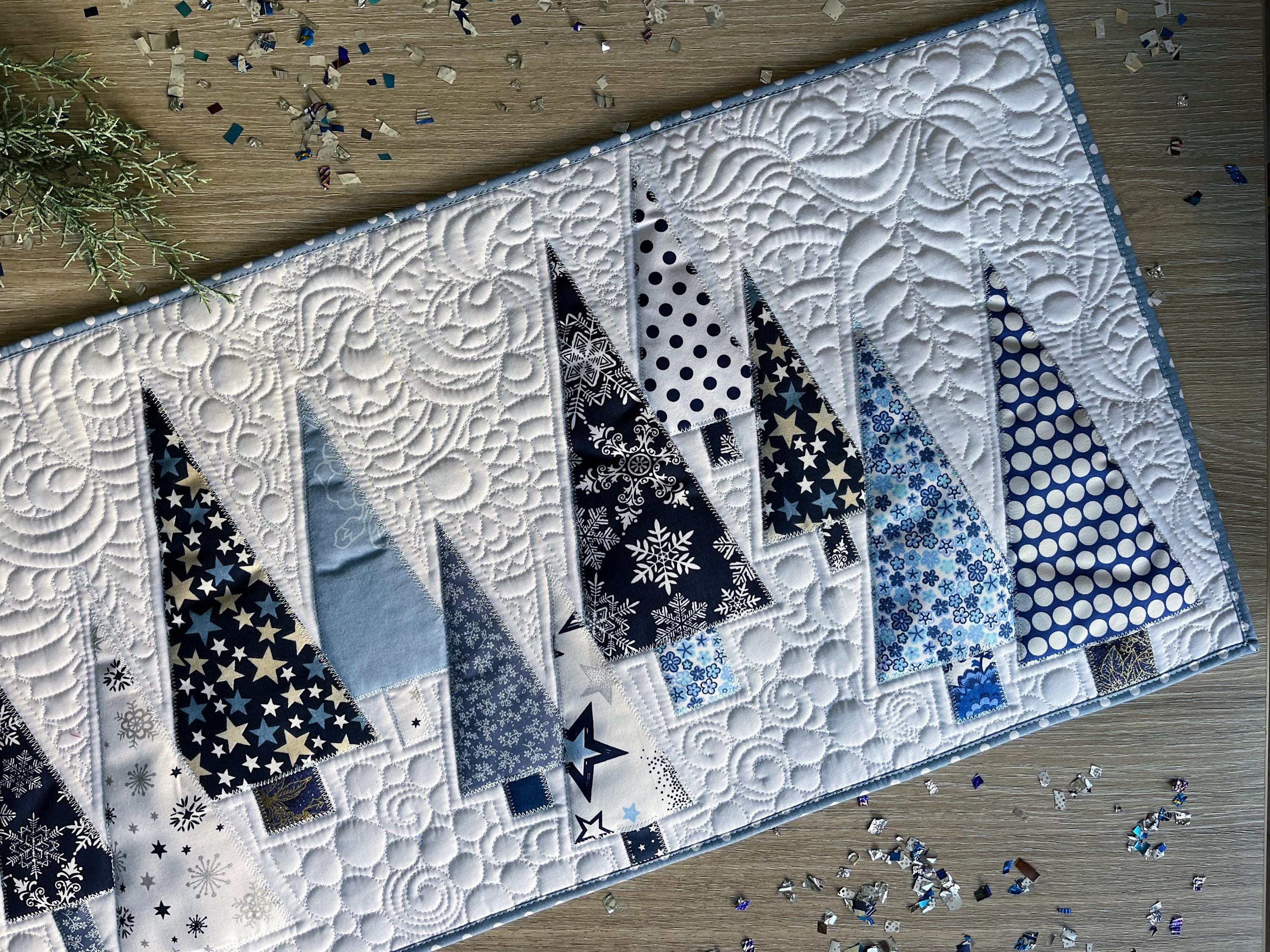 Winter Wonderland Quilted Table Runner: Blue Snowy Forest Decor, 16x54 ...