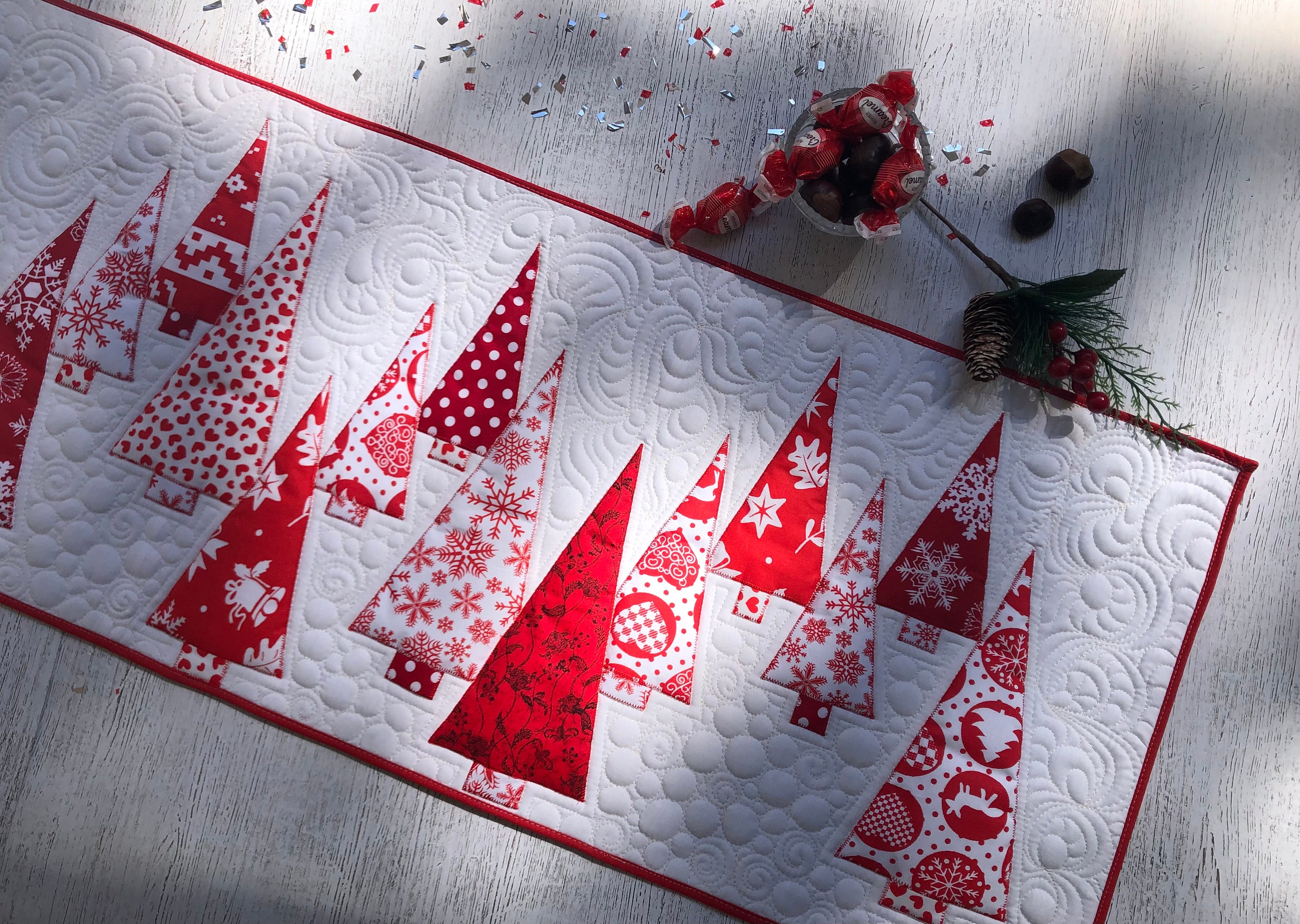 Christmas Quilted Table Runner Christmas Red Tree Quilted - Etsy