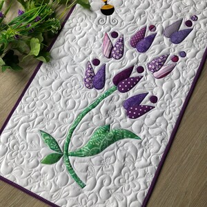 Quilted Table Runner With Violet Tulips – Spring to Autumn Floral ...