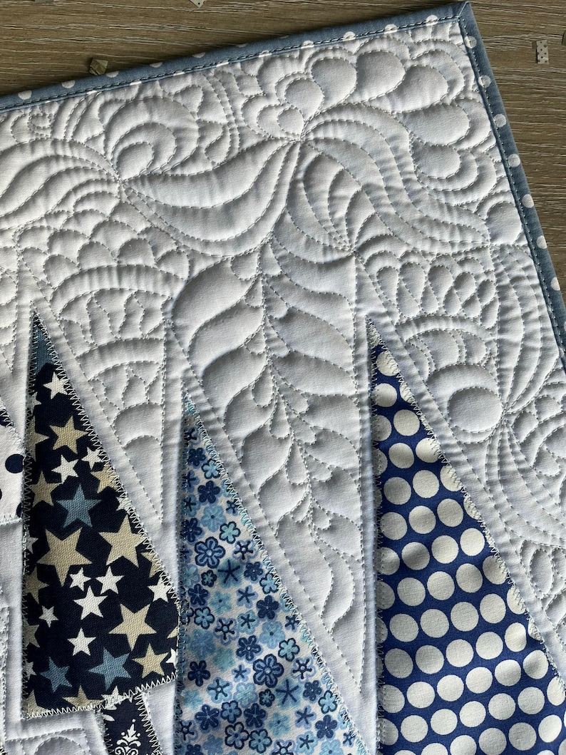 Winter Wonderland Quilted Table Runner: Blue Snowy Forest Decor, 16x54 ...