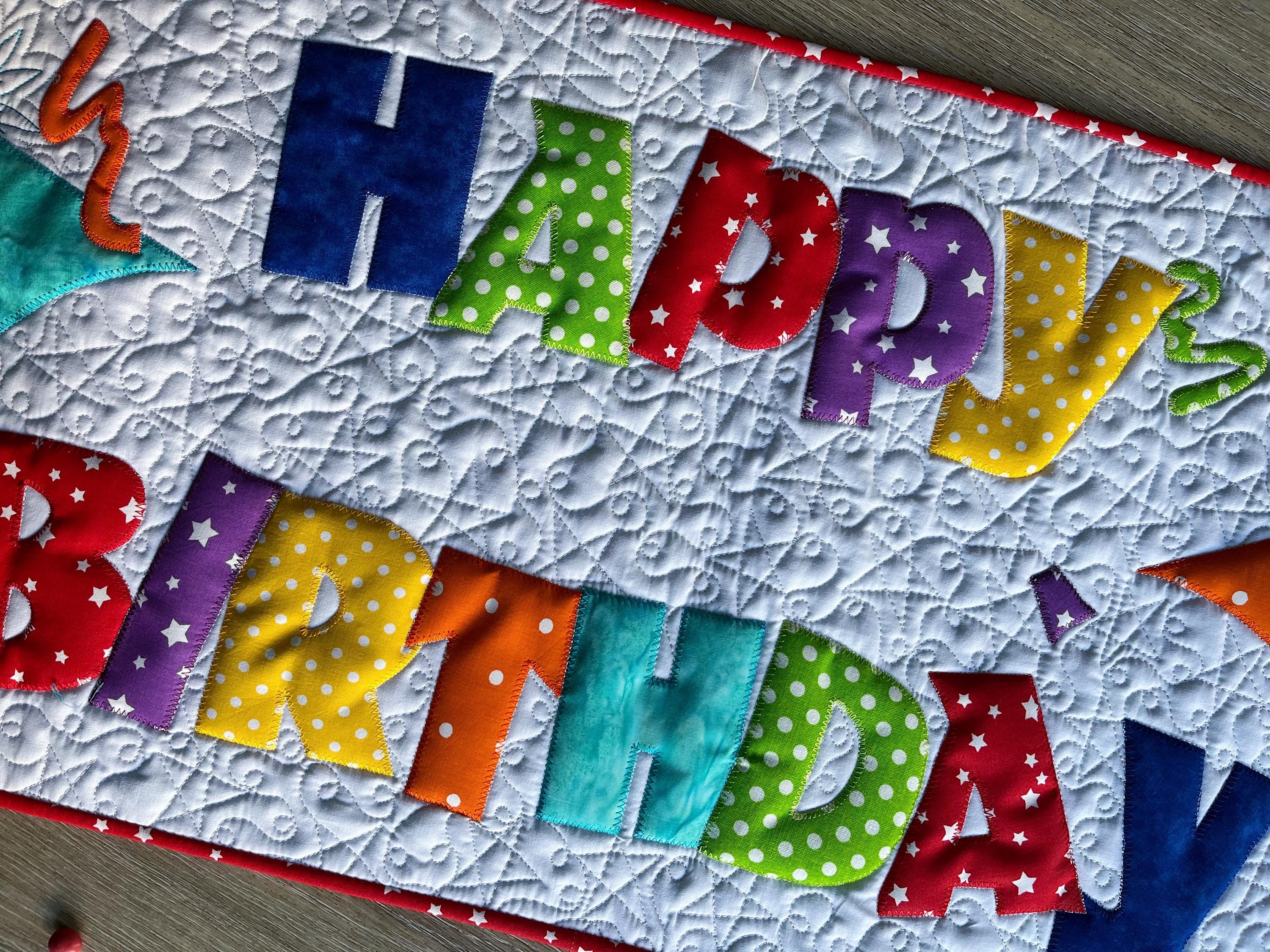 Bright Quilted Birthday Table Runner – Handmade Stitching, Festive ...