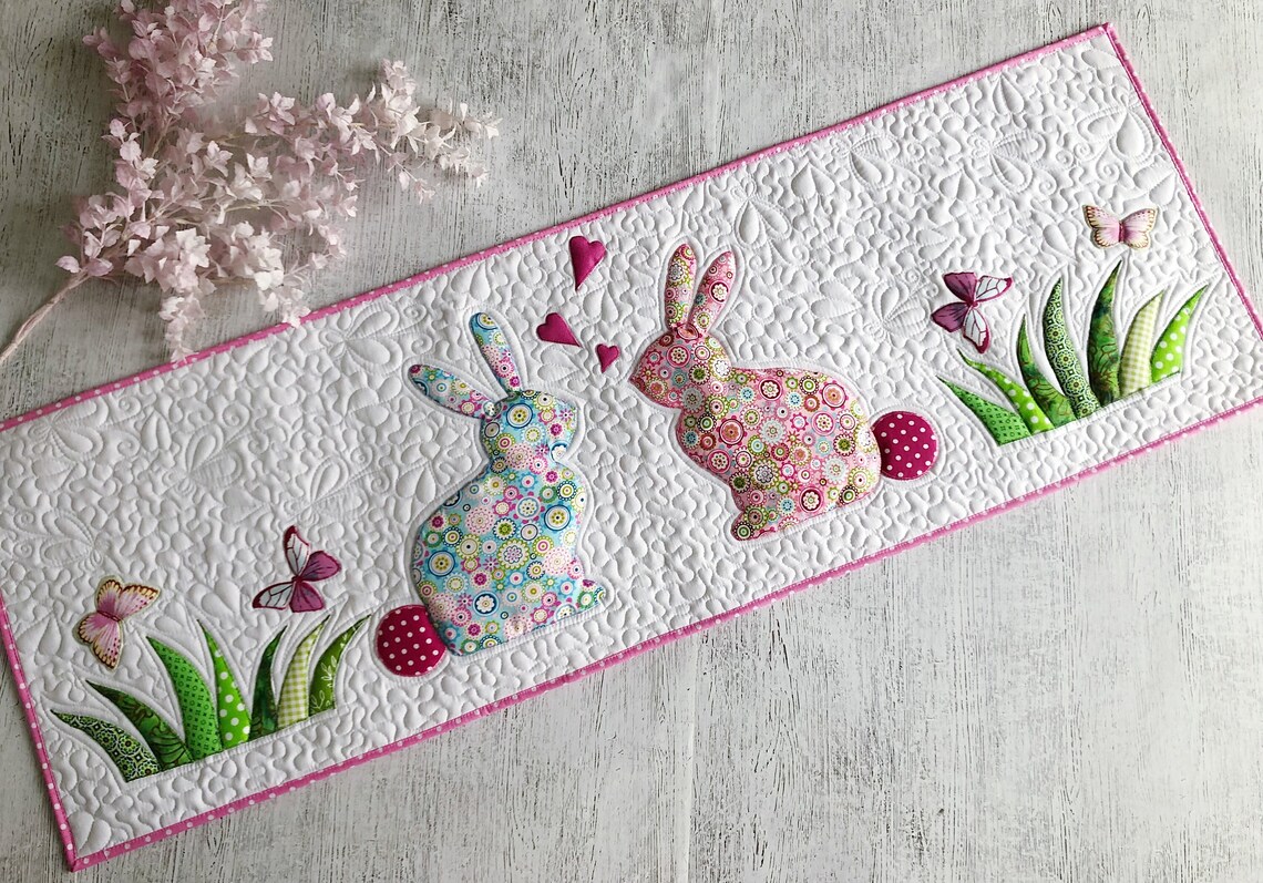 Quilted Loving Easter Bunnies Table Runner Funny Bunnies Bed - Etsy ...