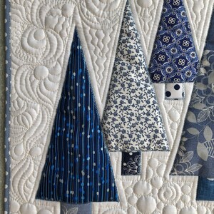 Winter Quilt, Quilted Wall Hanging, Christmas Quilted Blanket, Blue-white Trees and Stars ...