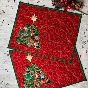 Set of 6 Quilted Christmas Tree Placemats – Handmade Holiday Table ...