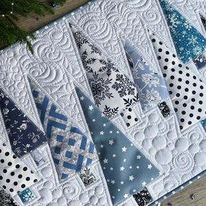 Winter Wonderland Quilted Table Runner: Blue Snowy Forest Decor, 16x54 ...