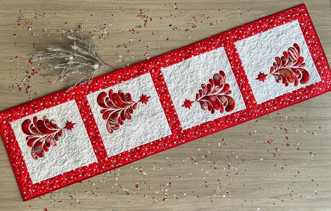 Quilted Christmas Table Runner With Red Christmas Trees for Textile ...