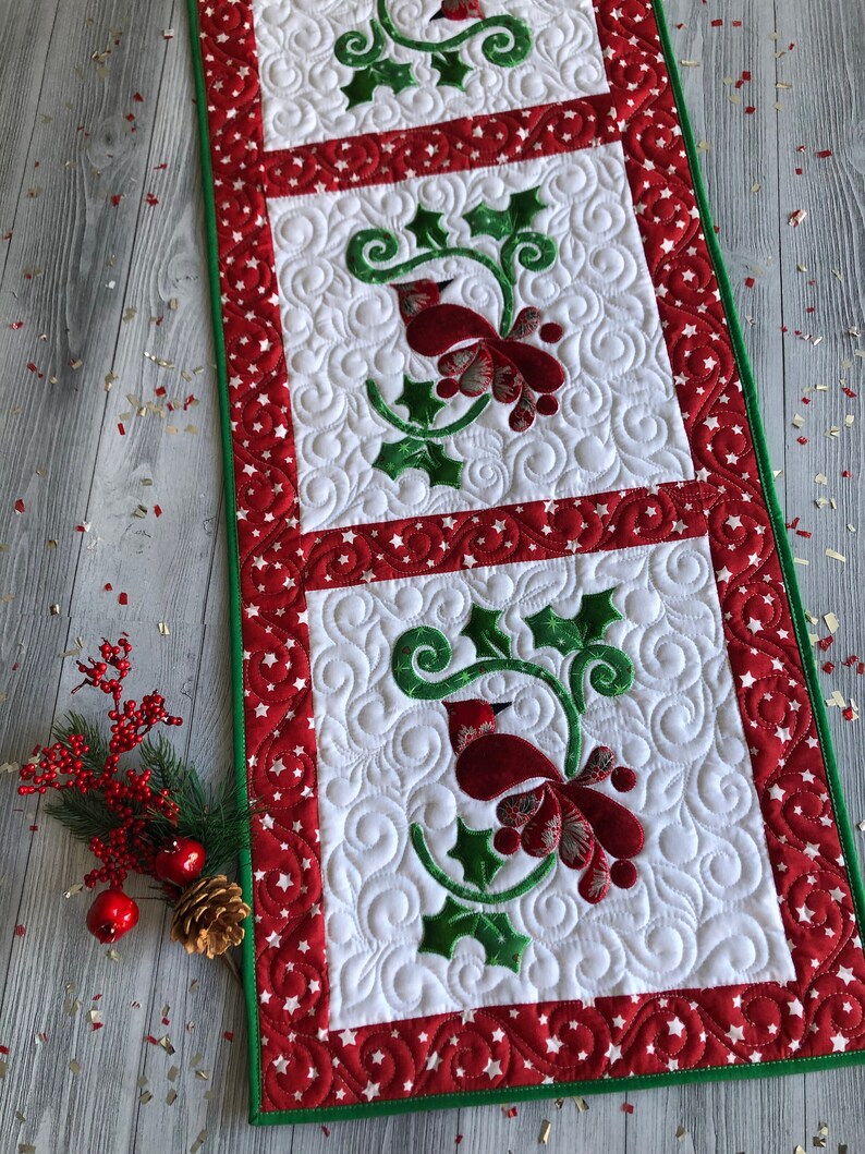 Quilted Christmas Table Runner Quilted Tablecloth Winter - Etsy