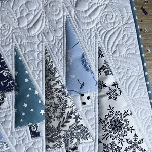 Winter Wonderland Quilted Table Runner: Blue Snowy Forest Decor, 16x54 ...