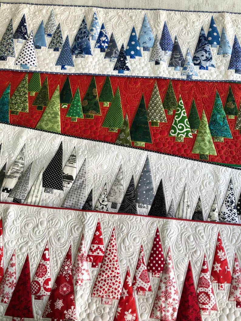 Winter Wonderland Quilted Table Runner: Blue Snowy Forest Decor, 16x54 ...
