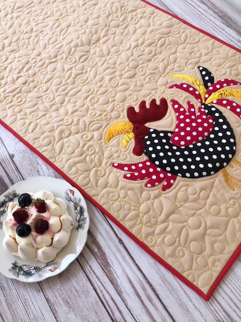 Quilted Easter Table Runner With Cheerful Roosters – Handmade Appliqué ...
