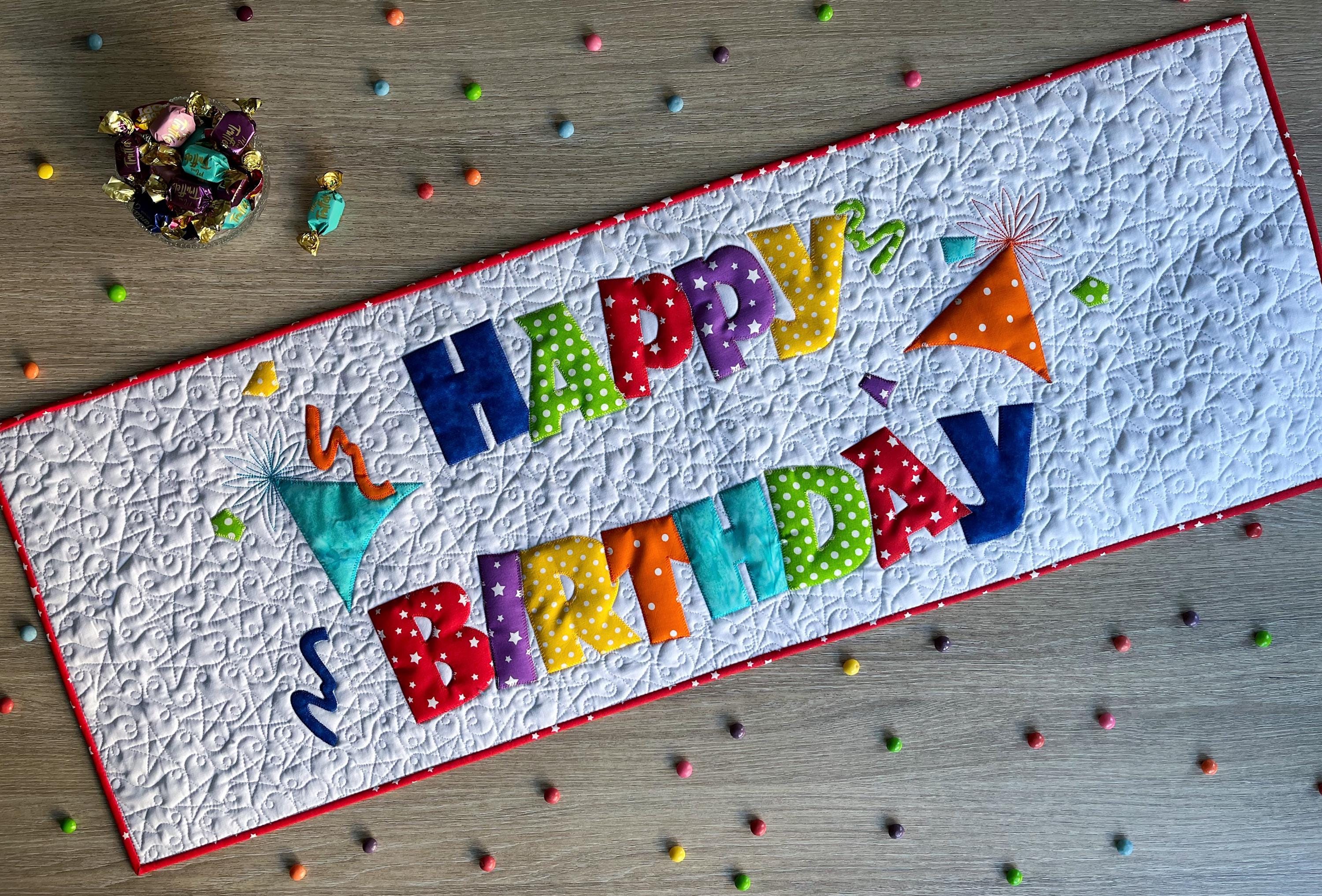 Bright Quilted Birthday Table Runner – Handmade Stitching, Festive ...