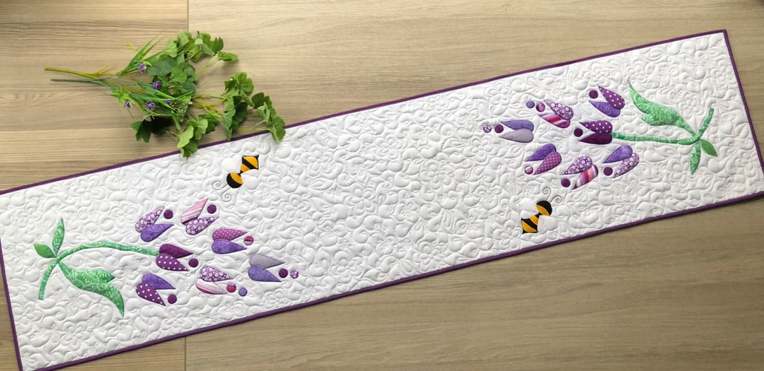 Quilted Table Runner With Violet Tulips – Spring to Autumn Floral ...