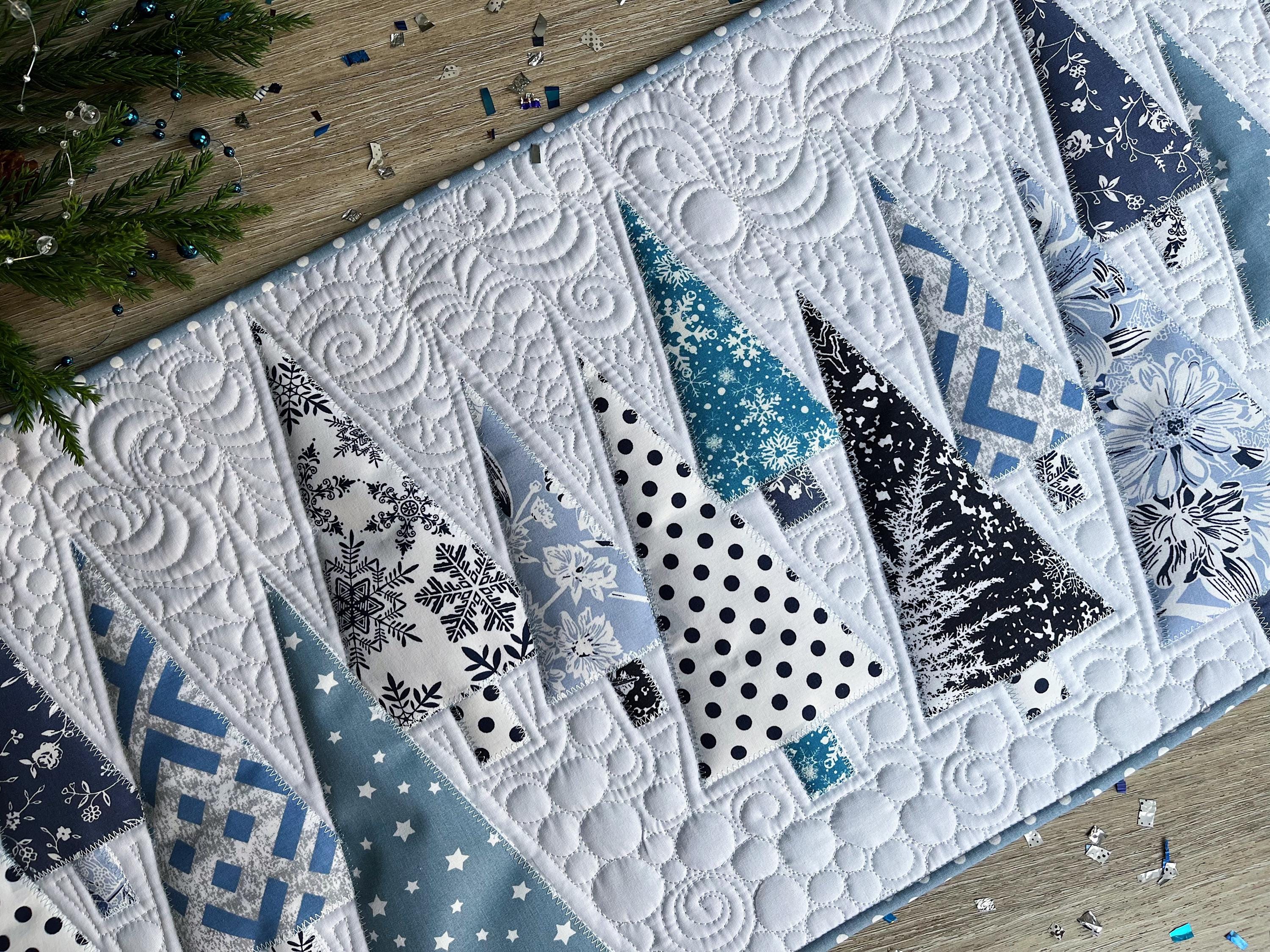 Blue Christmas Tree Table Runner Quilt Kit: Pre-cut (16"x53") - Etsy
