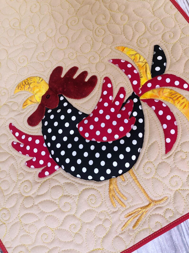 Quilted Easter Table Runner With Cheerful Roosters – Handmade Appliqué ...