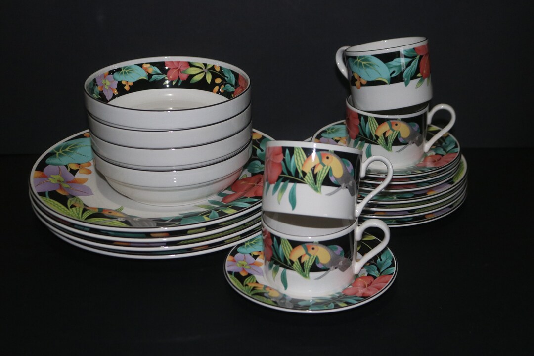 20 Piece Set Sango Tropica Dish Set Plates, Bowls, Cups and Saucers - Etsy