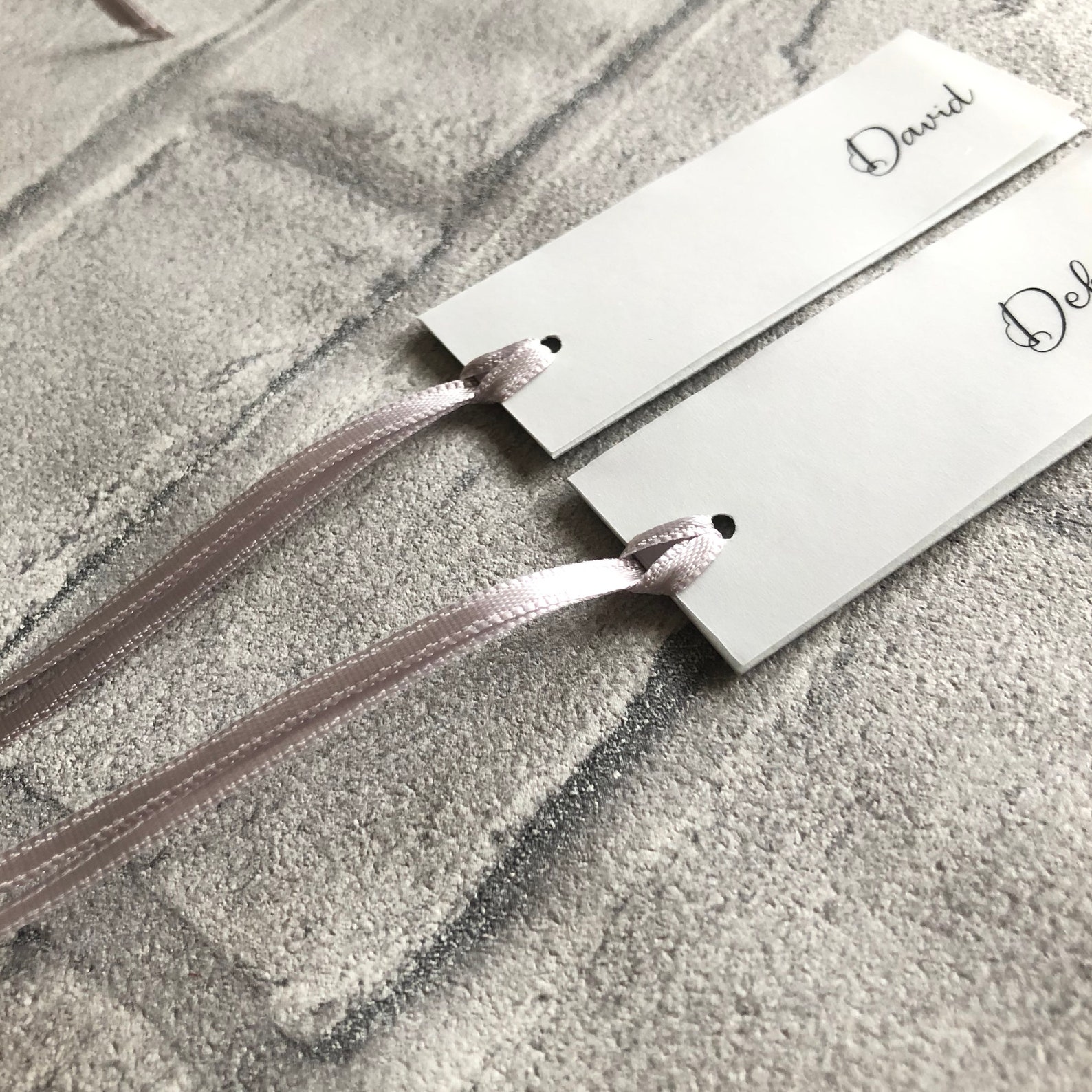 Sample Grey and Silver Wedding Name Place Cards, Vellum, Ribbon, Silver ...