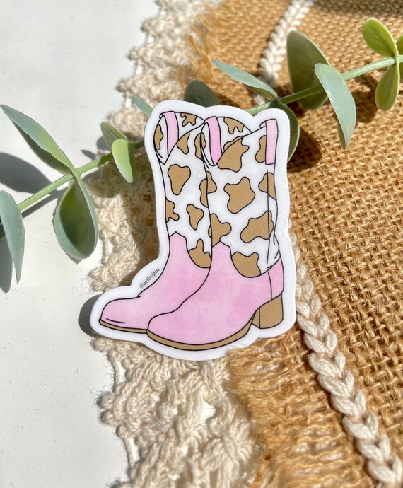 Cowboy Boots Cow Print Waterproof Vinyl Matte Sticker - Etsy