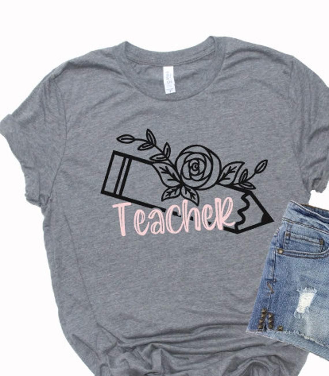 Floral Teacher SVG Cut-file Flower Pencil Teacher SVG - Etsy