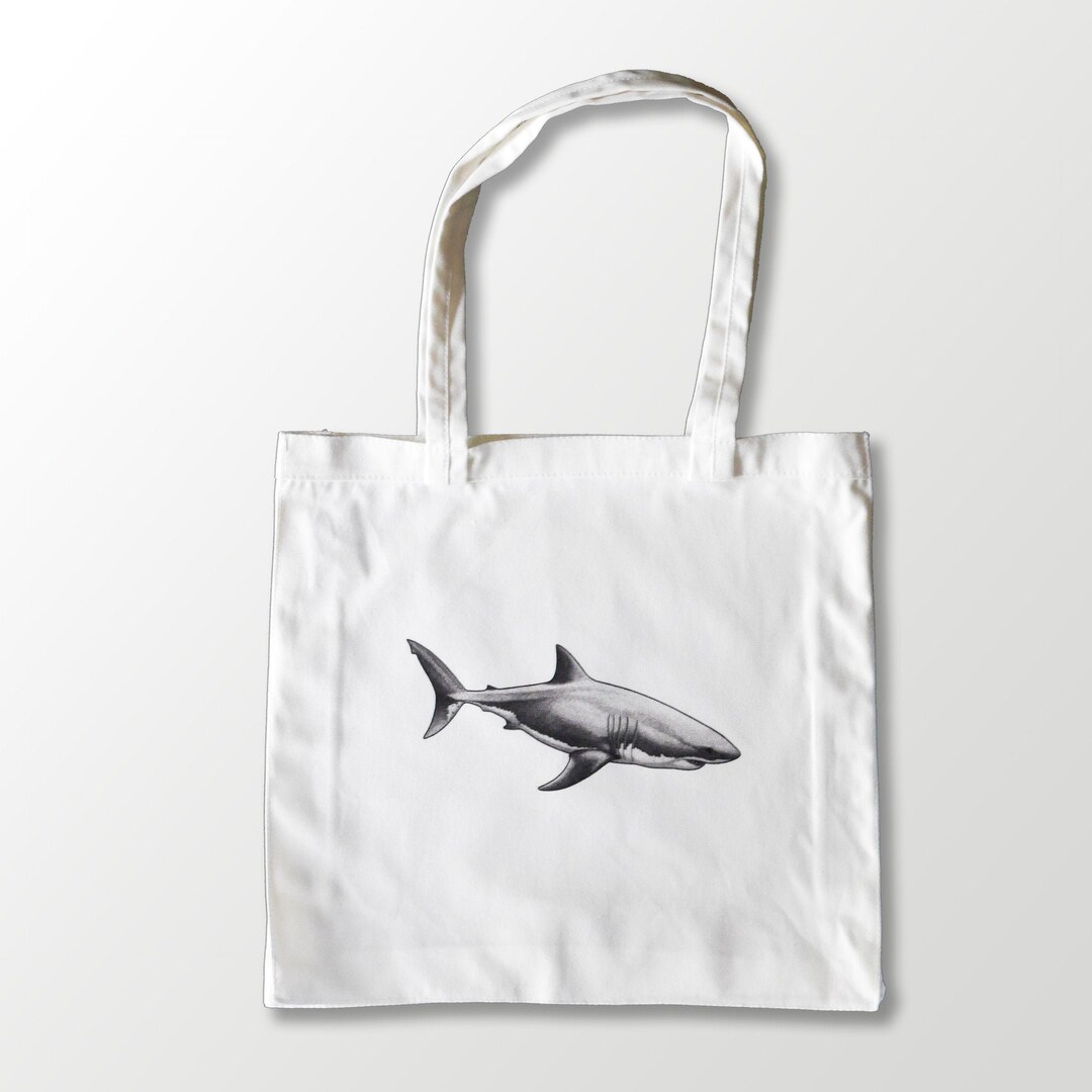Calico Tote Bag Great White Shark Shopping Reusable Grocery Black and ...