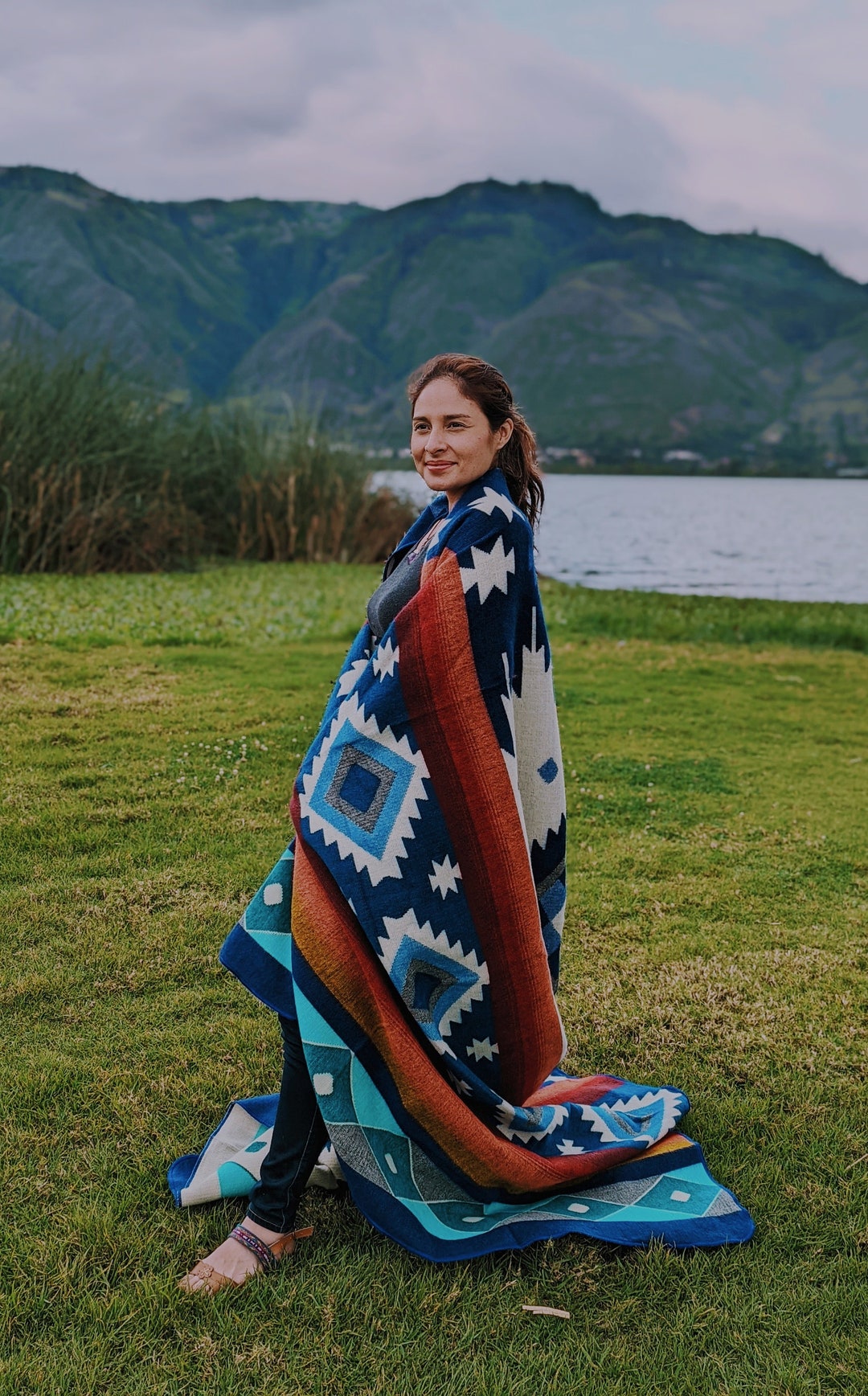 Alpaca Queen Size Blanket, Imperial Blue Geometrical Throw, Native ...