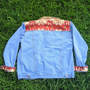 Denim Jacket With Red Embroidered Native Pattern, Custom Made Denim ...