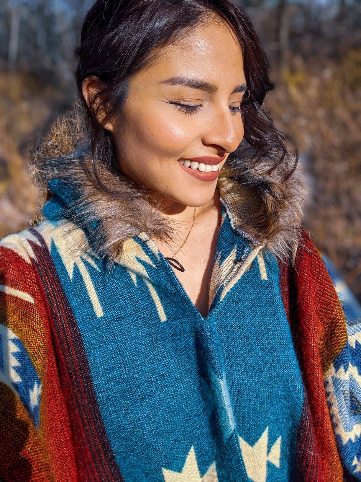 Alpaca Poncho American Honey Geometrical Pattern - Native Alpaca Poncho American Honey Geometrical Pattern - Native