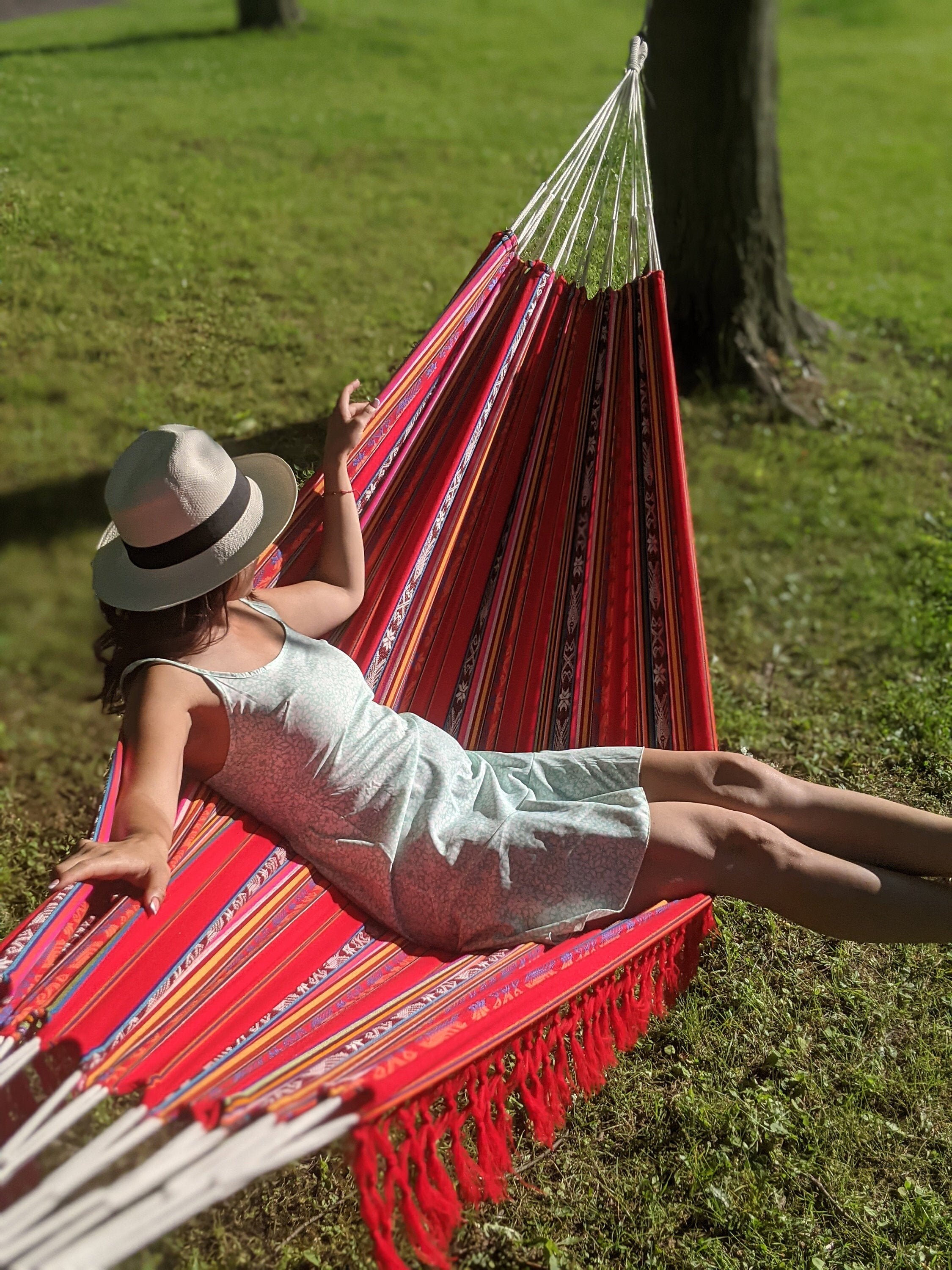 Double Red Boho Hammock Handwoven Summer Hammock Double | Etsy