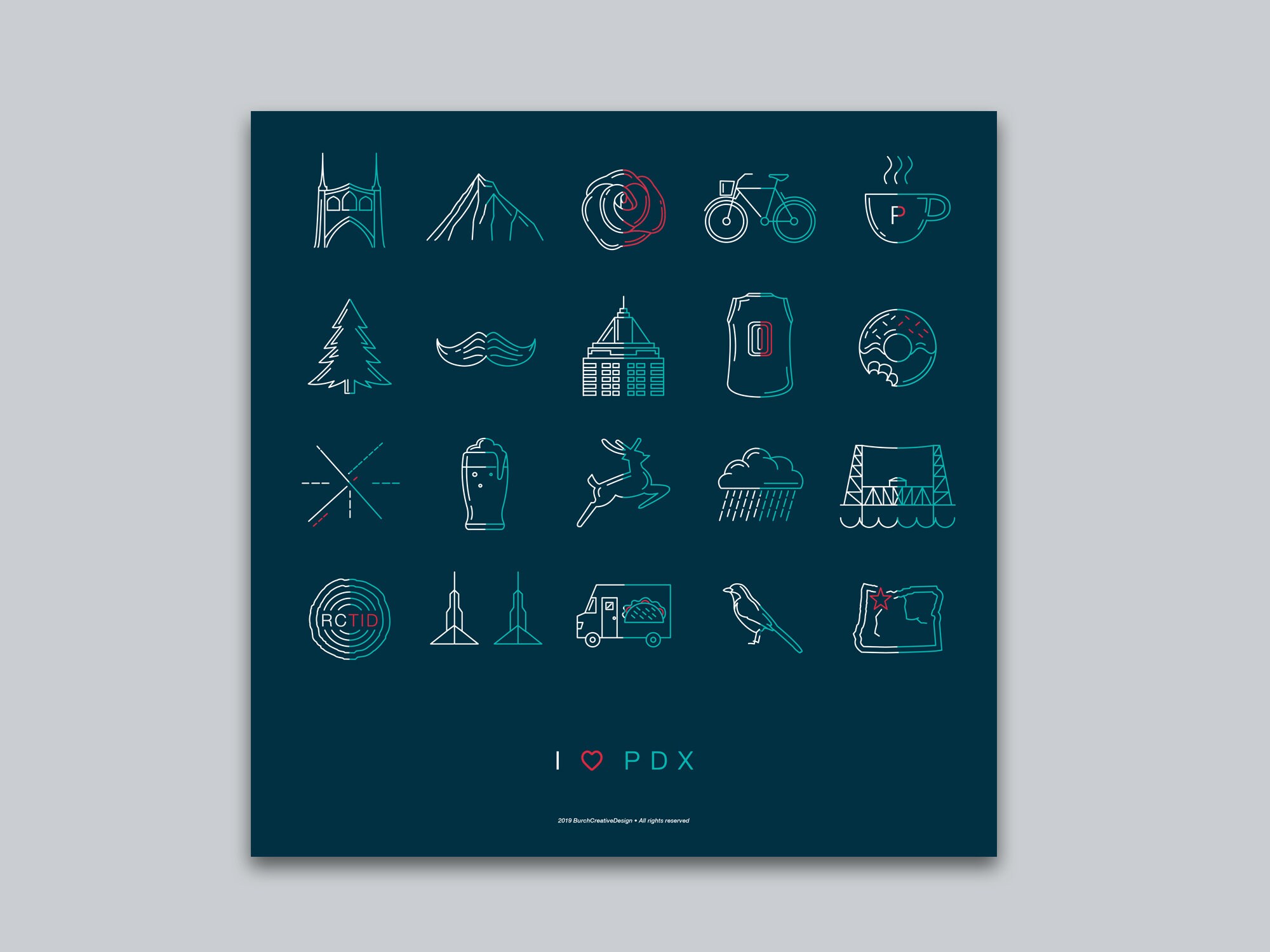 Portland Print -- I (heart) PDX! -- Icon Poster -- Available in 2 Color ...