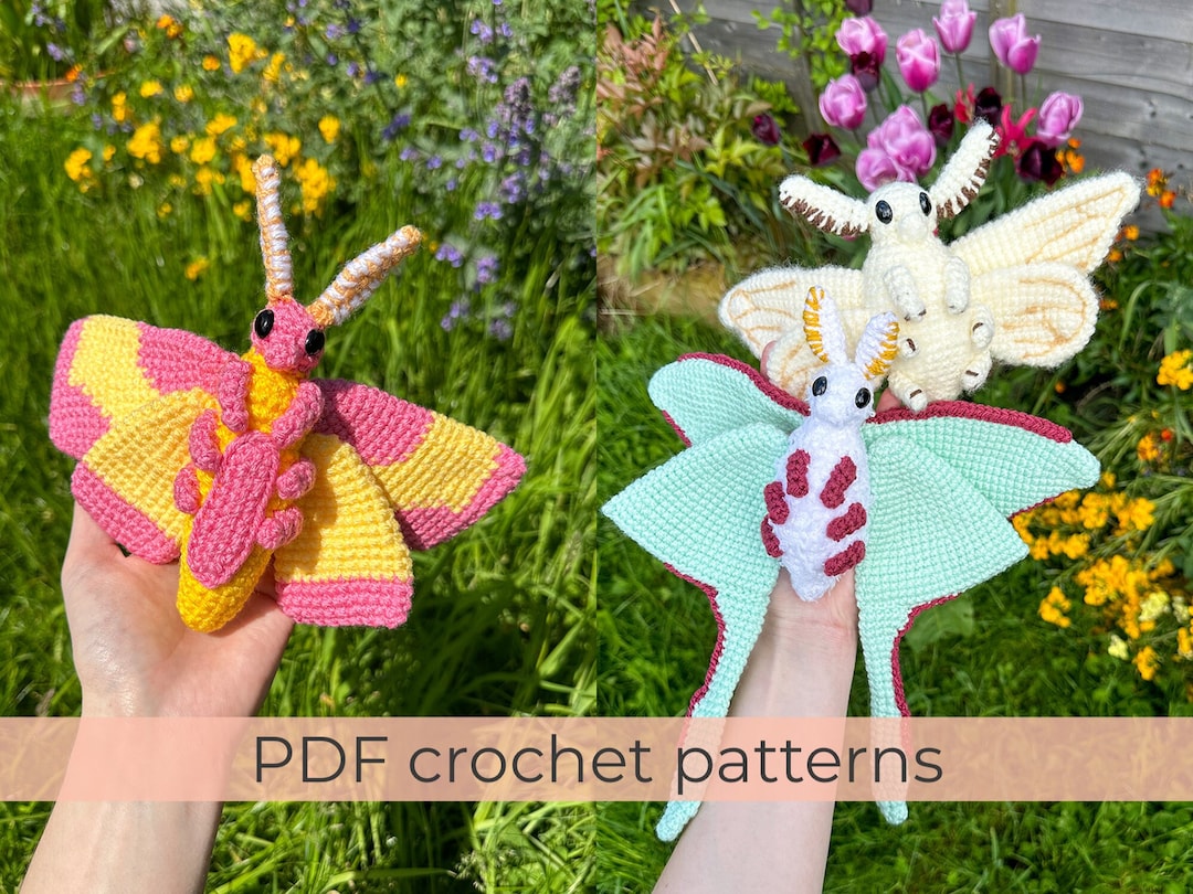 Crochet Pattern Bundle for Poodle Moth, Luna Moth and Rosy Maple Moth ...